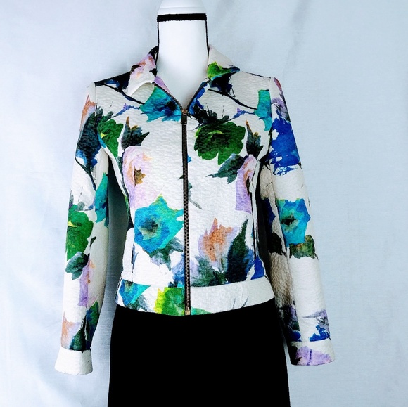 Zara | Jackets & Coats | Zara Basic Floral Multicolor Cropped Bomber ...
